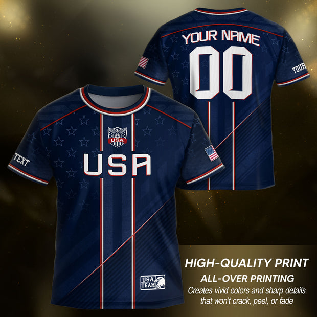 Custom Navy Blue USA Team Soccer Jersey and Shorts Kid Personalized ...