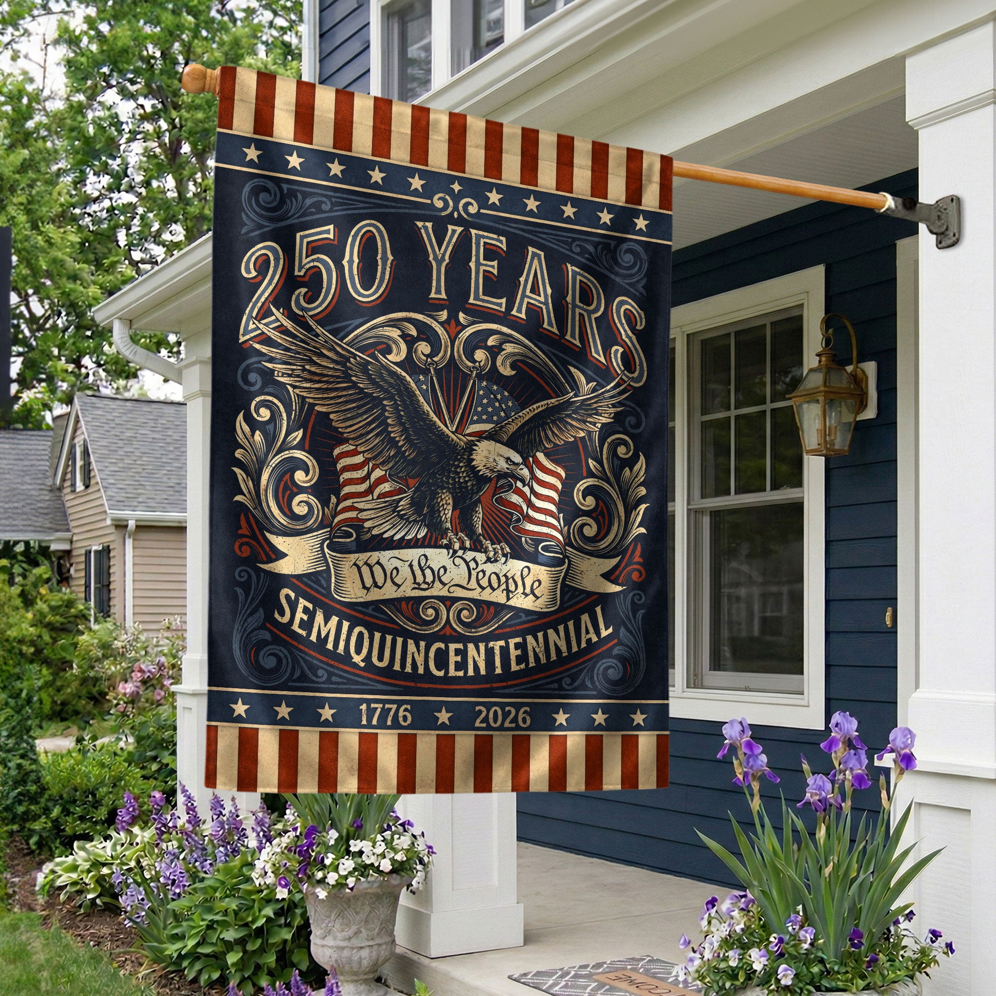 USA 250th Anniversary 1776–2026 House Flag – Retro We The People Bald ...