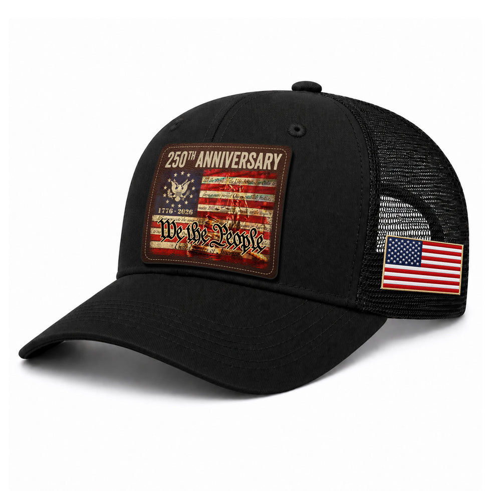 US 250th Anniversary Leather Patch Hat We The People Constitution Truc ...