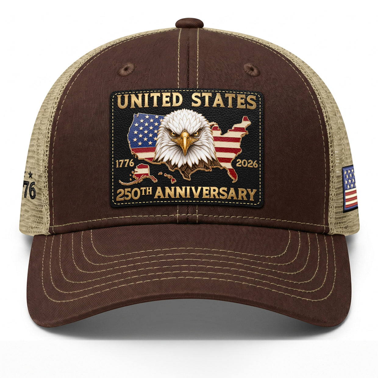 US 250th Anniversary Trucker Hat Vintage American Eagle Leather Patch ...