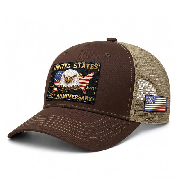 US 250th Anniversary Trucker Hat Vintage American Eagle Leather Patch ...