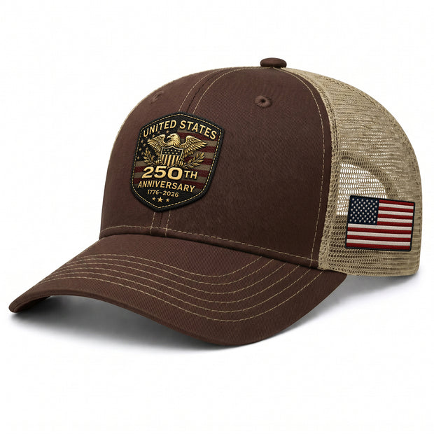 US 250th Anniversary Leather Patch Hat - Patriotic 1776-2026 American ...