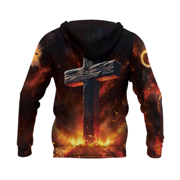 Faith Over Fear Cross & Lion Christian Hoodie – Rust Field Wear