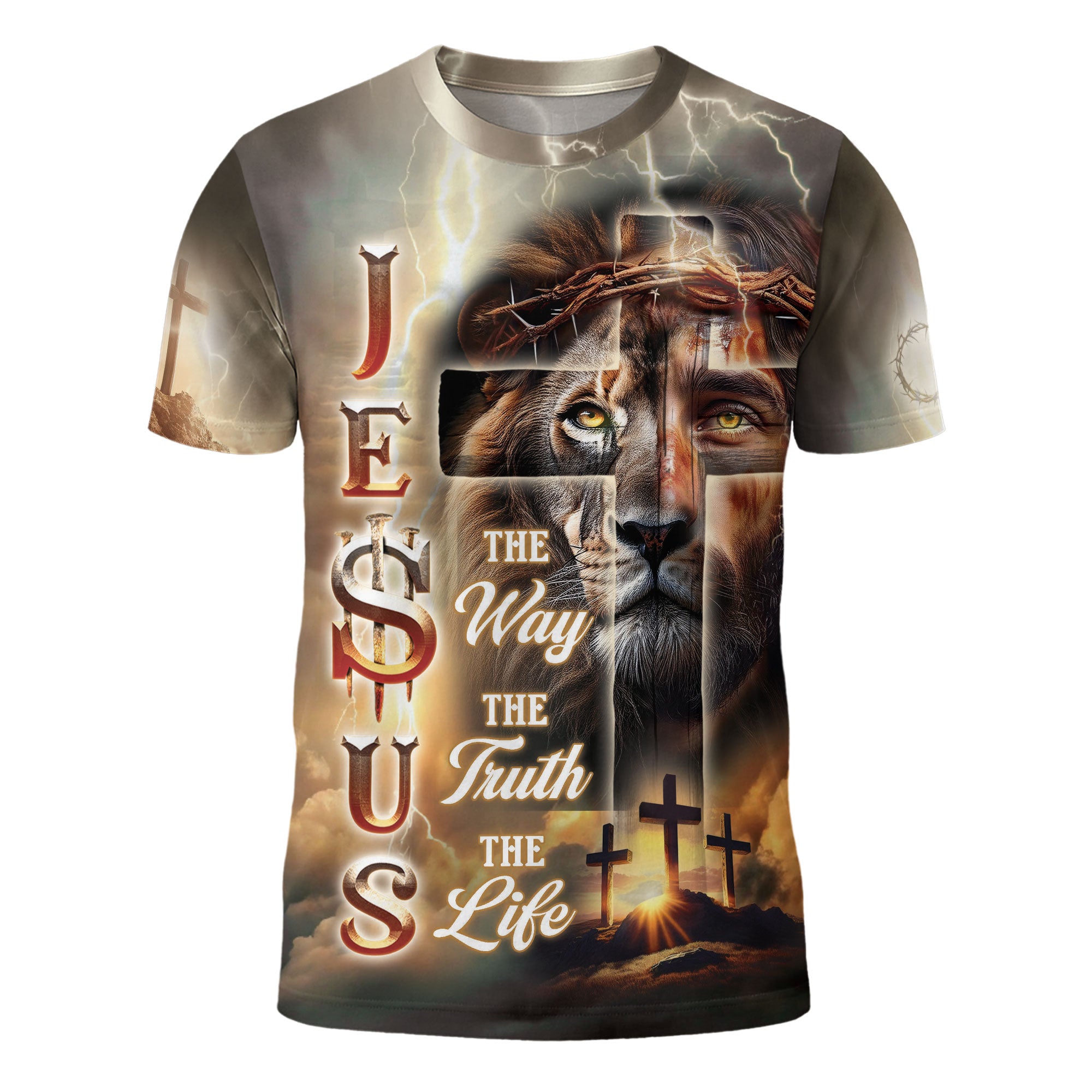 Jesus The Way The Truth The Life Lion & Cross Lightning Christian T-Sh ...